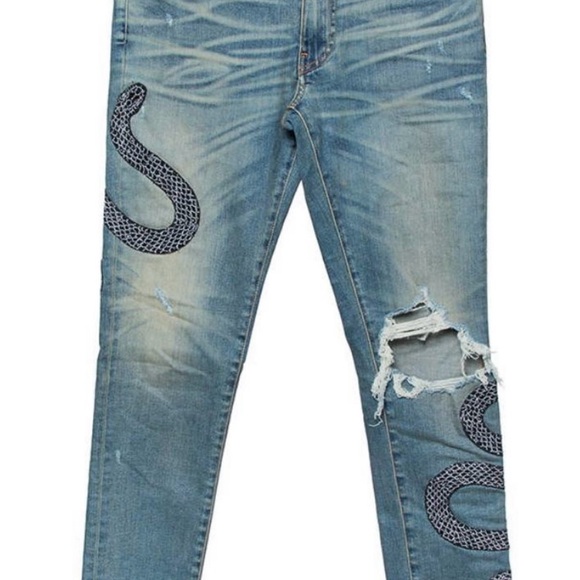AMIRI | Jeans | Amiri Blue Distressed Skinny Jeans With Snake Design ...